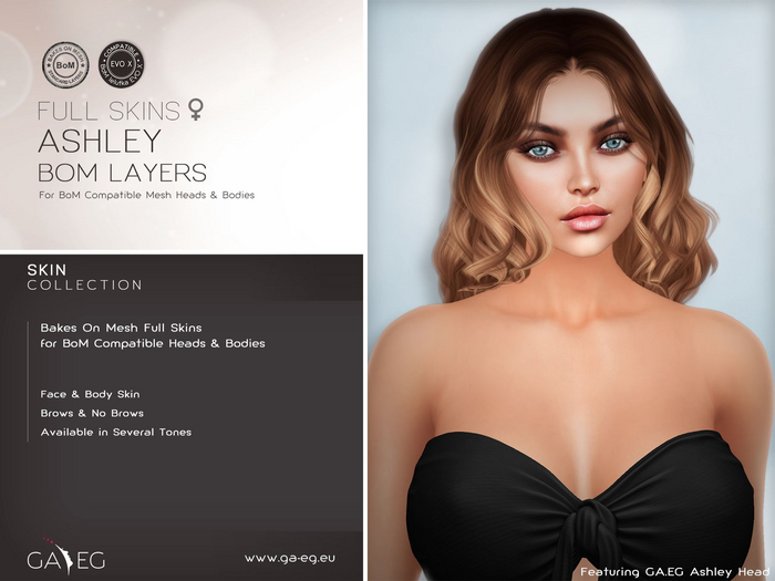 Second Life Marketplace - [GA.EG] Full Skins - Ashley - Fatpack - BOM [EVO X]